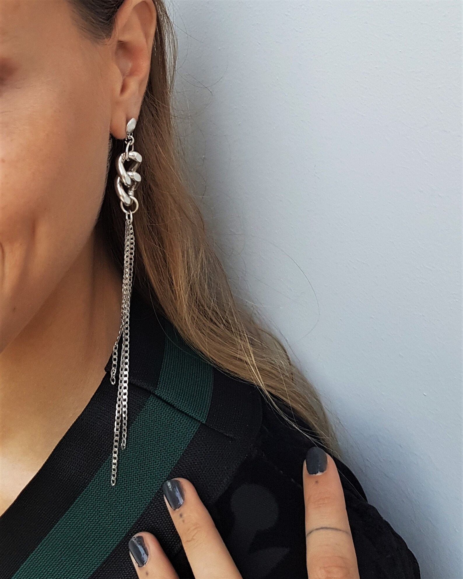 Womens Long Earrings Silver Dangle Earrings Multi Chains | Etsy