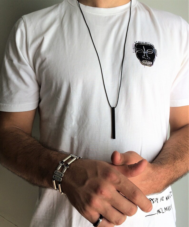 Mens Vertical Bar Pendant Black Metal Bar Necklace - Etsy