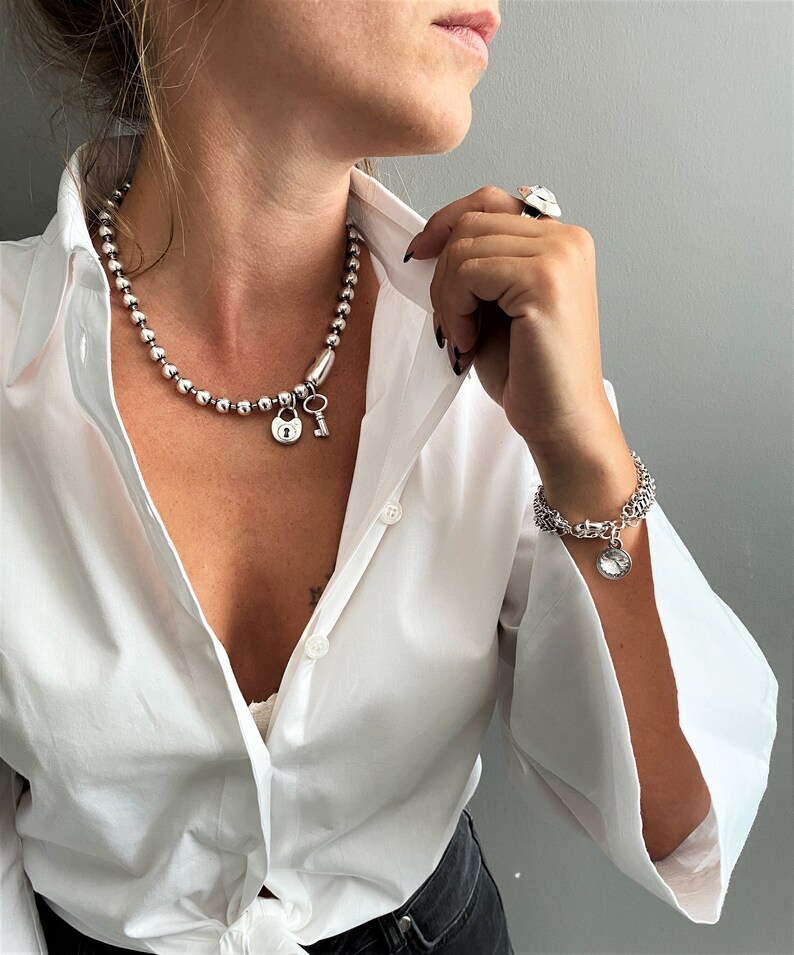 Chunky Ball Chain With Padlock and Key Uno De 50 Style Key - Etsy