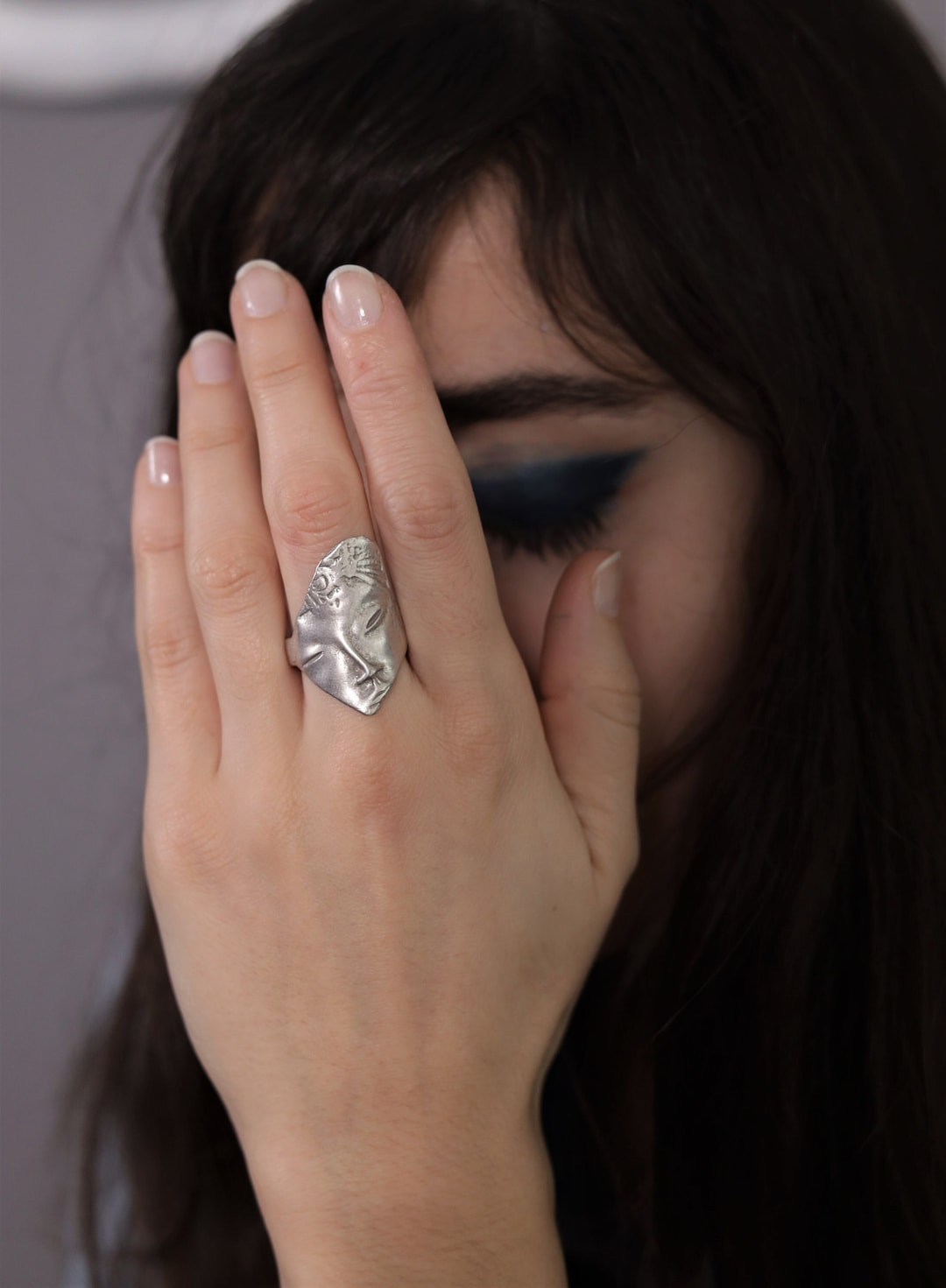 Antique Silver Ancient Greek Face Ring• Adjustable Statement Face Ring ...