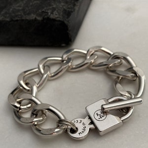 Oversized Thick Chain Womens Padlock Bracelet• Chunky Key-lock Cuban ...