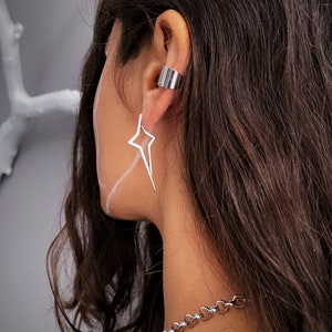 Antique Silver Pointy Star Earrings, Long Sharp Stud Earrings Set, Edgy ...