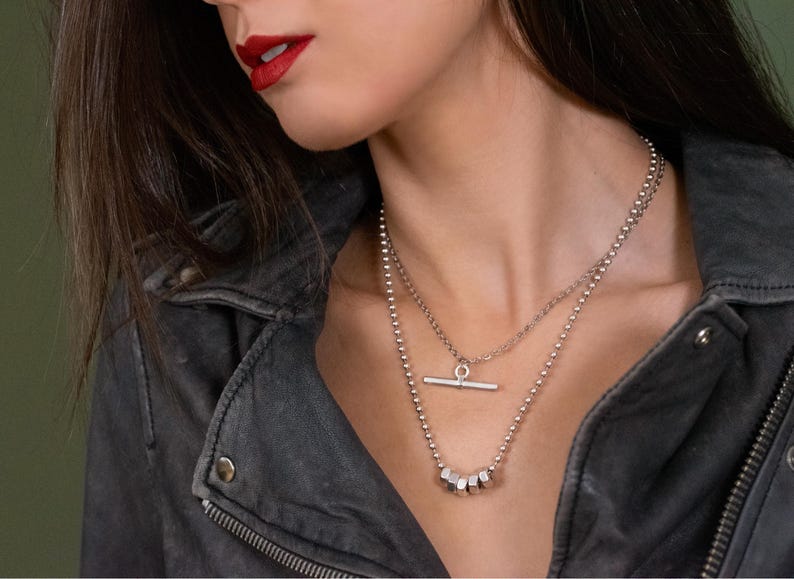 Layered Chains Edgy Statement Necklace• Set of Three Silver Rock Style ...