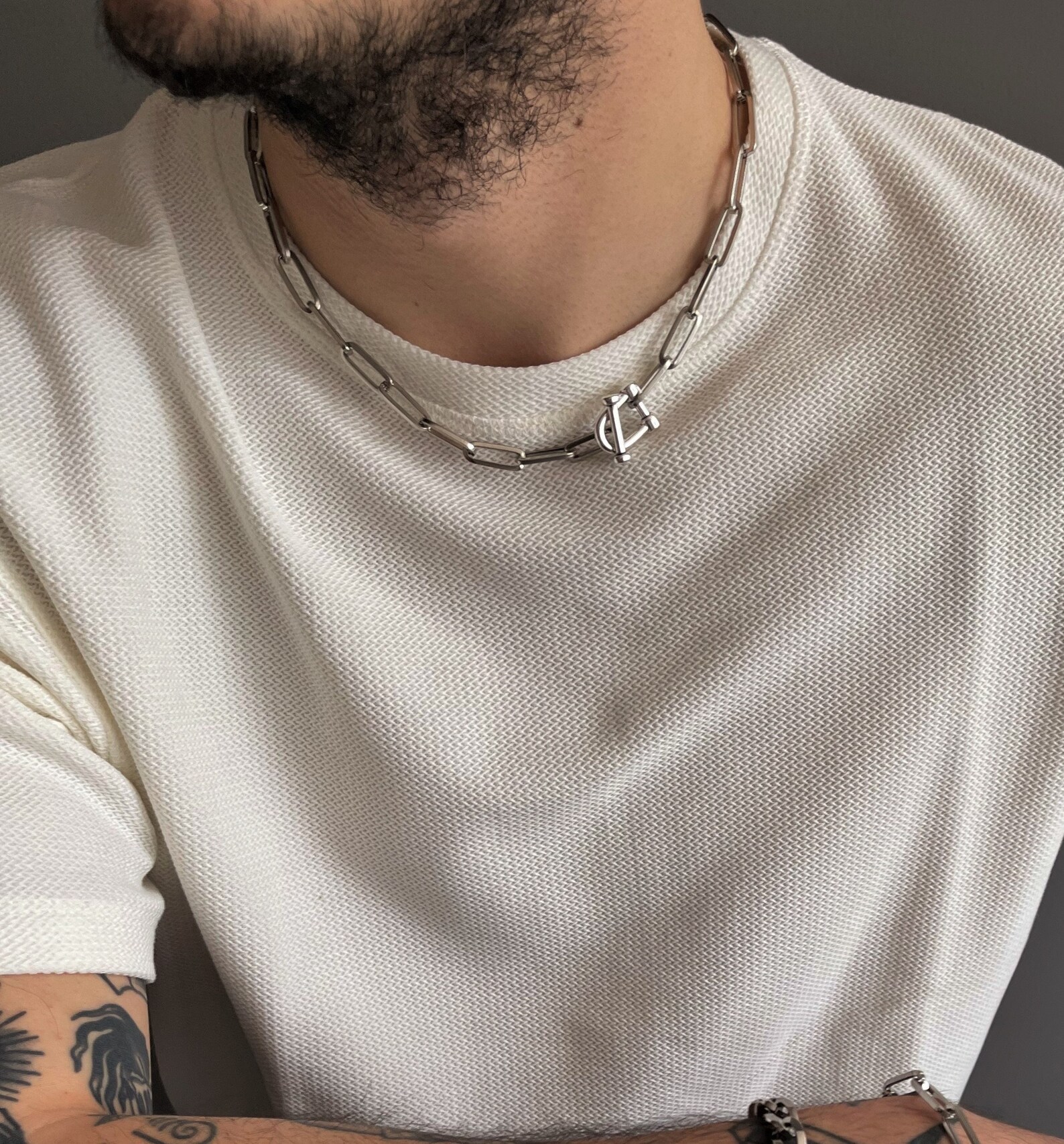 Chunky Chain Mens Shackle Necklace Stainless Steel Oval Link - Etsy