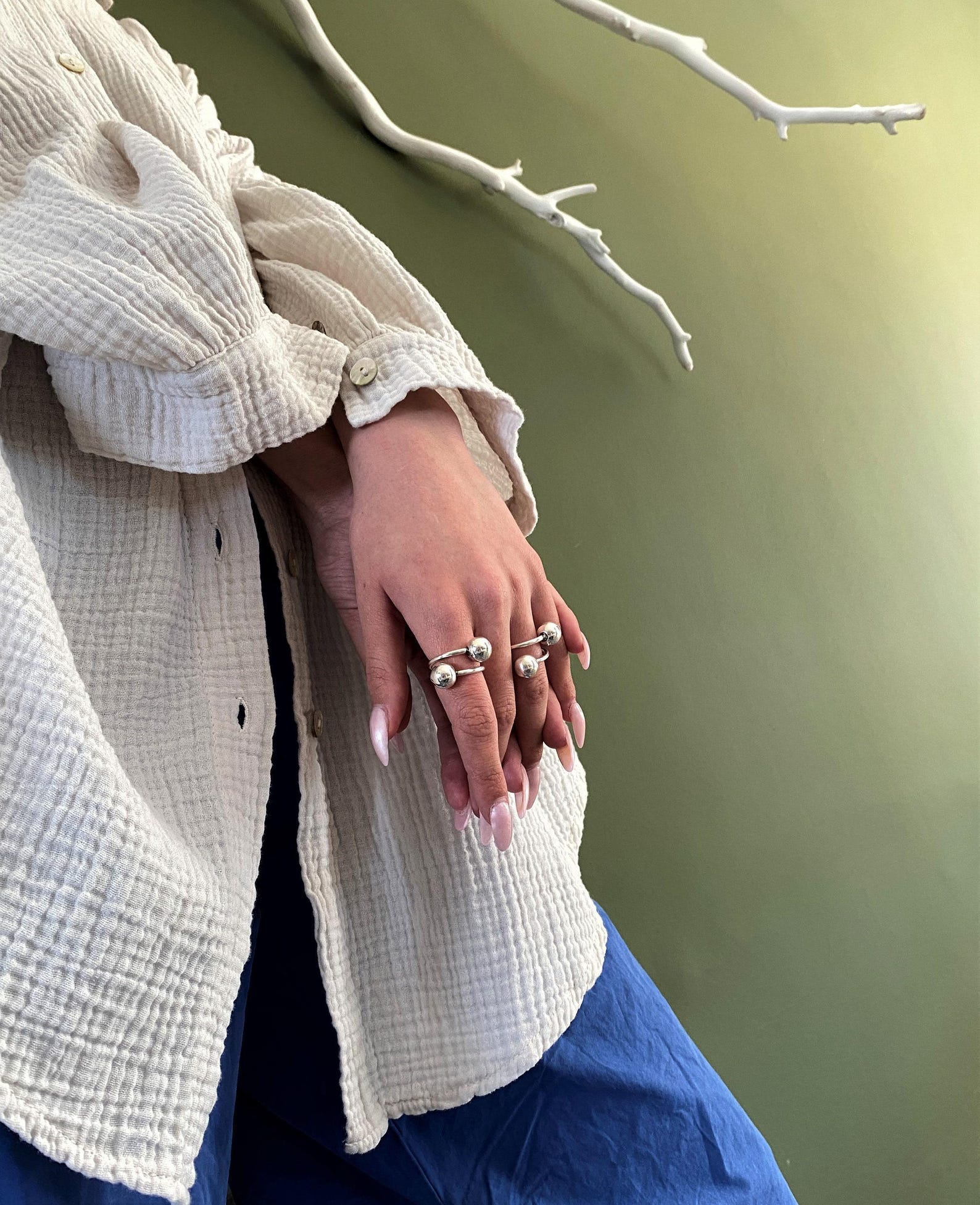 Twist Double Balls Open Ring• Chunky Spheres Wrap Around Ring ...