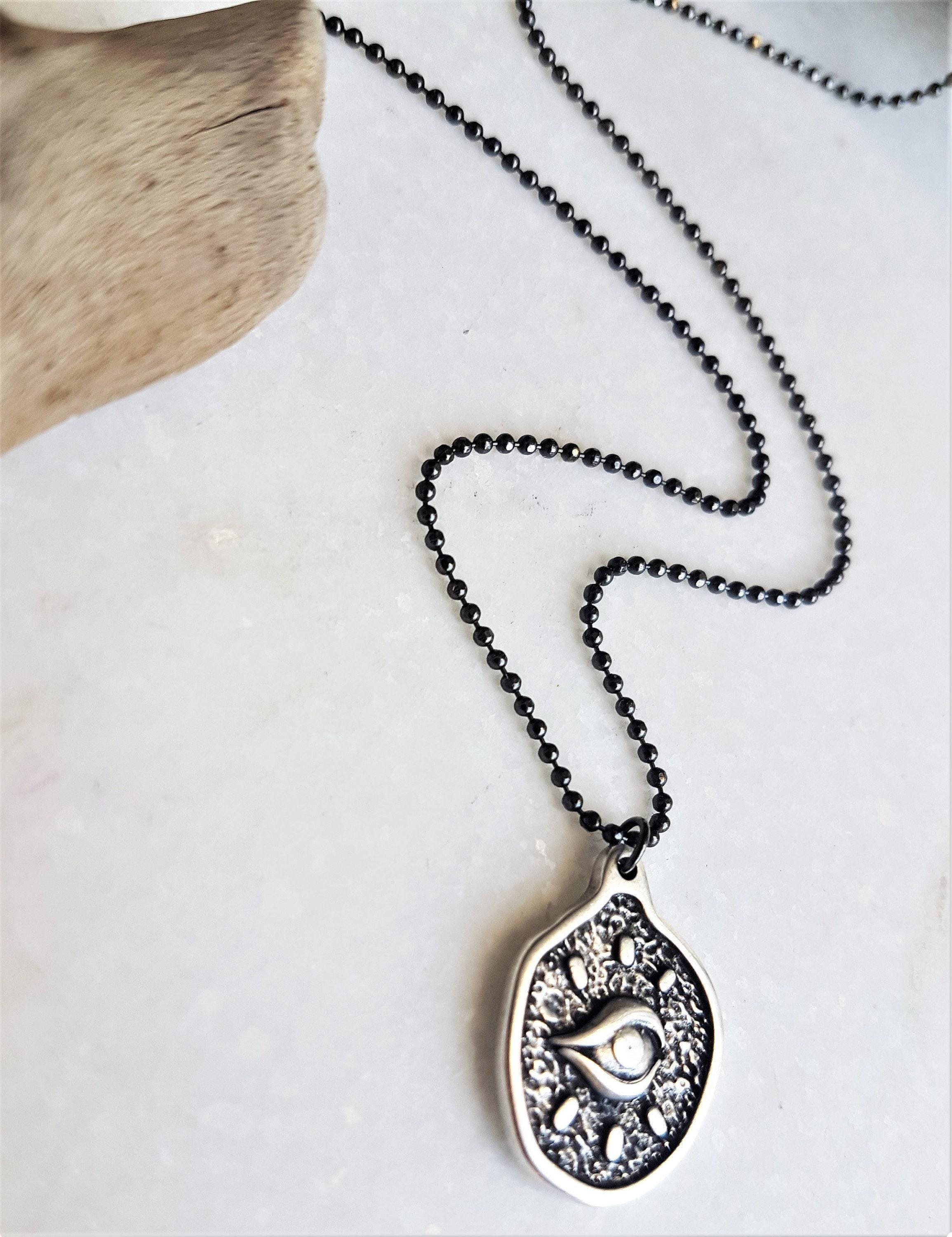 Mens Evil Eye Protection Charm Pendant, Minimal Antique Silver Eye ...