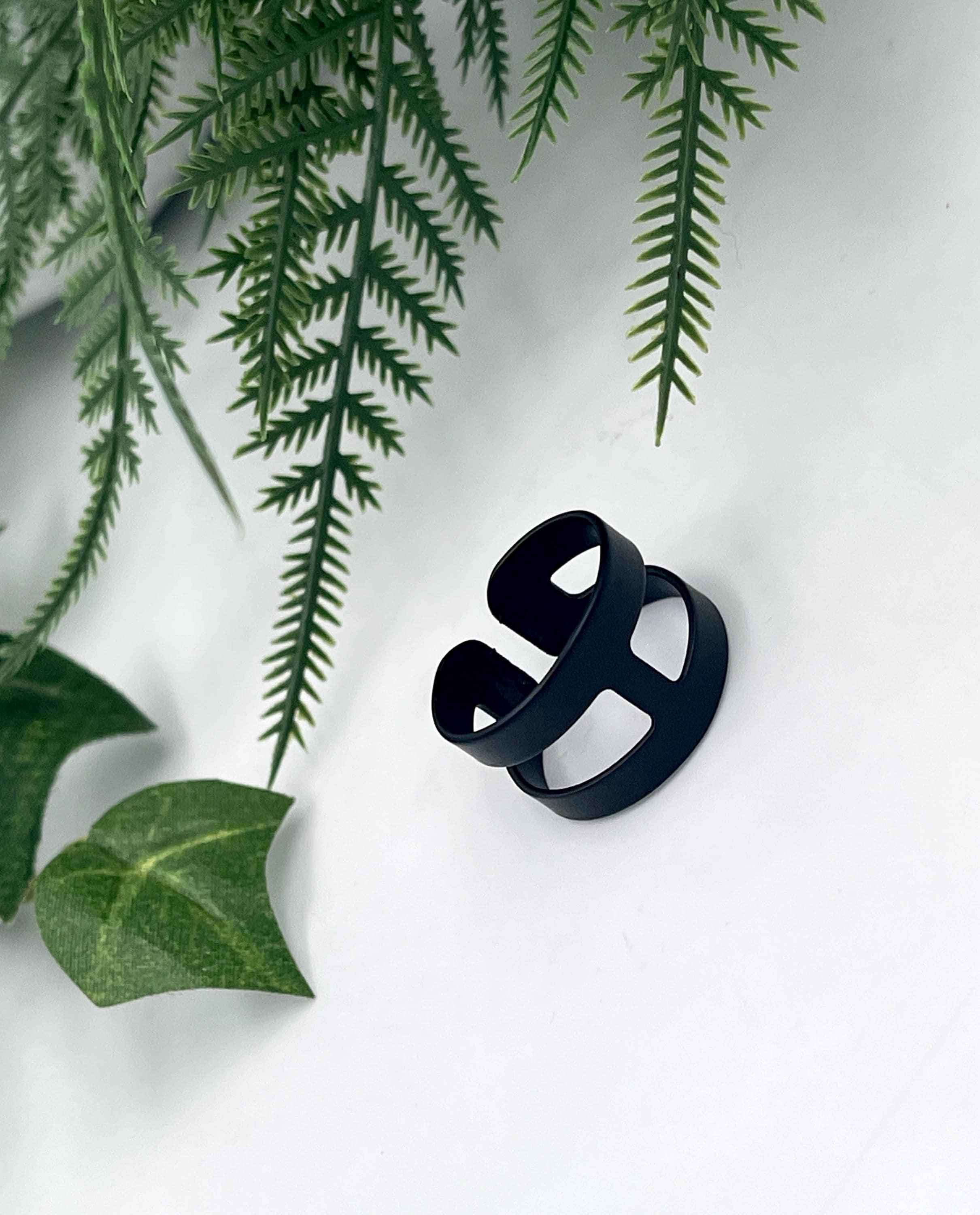 Womens Matte Black Double Line Minimal Ring, Jet Black Stacking Ring ...