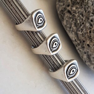 Mens Silver Evil Eye Signet Ring• Square Evil Eye Protection Pinky Ring ...