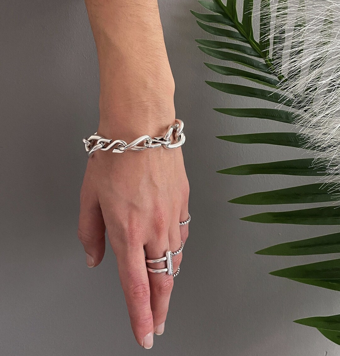 Solid Heavy Curb Chain Statement Bracelet, Thick Infinity Links Chain ...