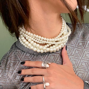 Extravagant Multi Layered Pearl Choker Necklace, Luxury Chunky Pearl Choker Necklace, Handmade ...