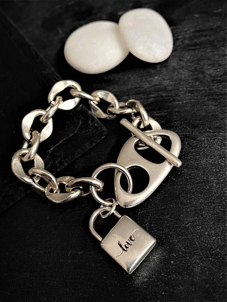 Massive Link Chain Padlock Bracelet Chunky Love Locket Charm | Etsy