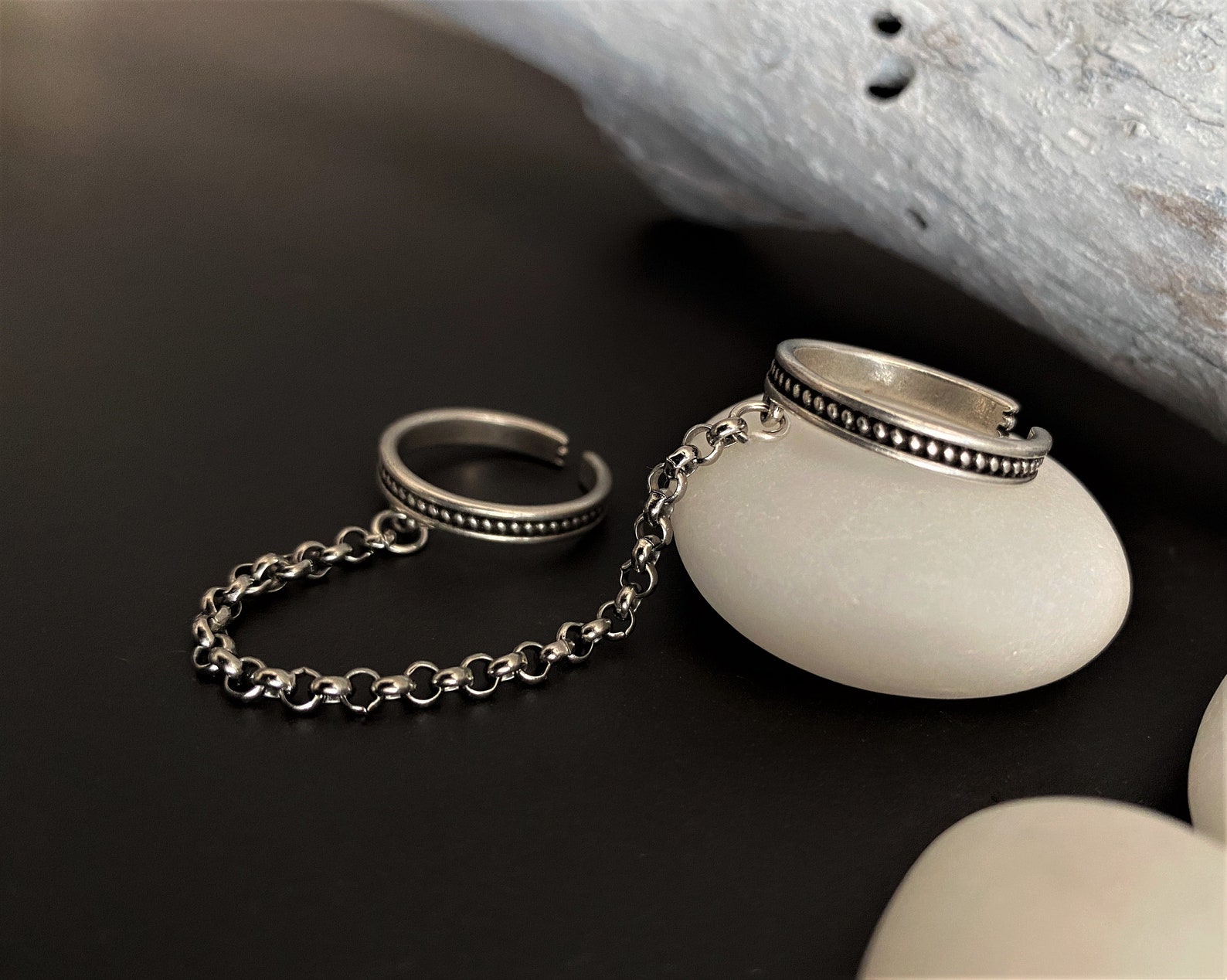 Silver Joined Chain Double Finger Rings Connected Single - Etsy