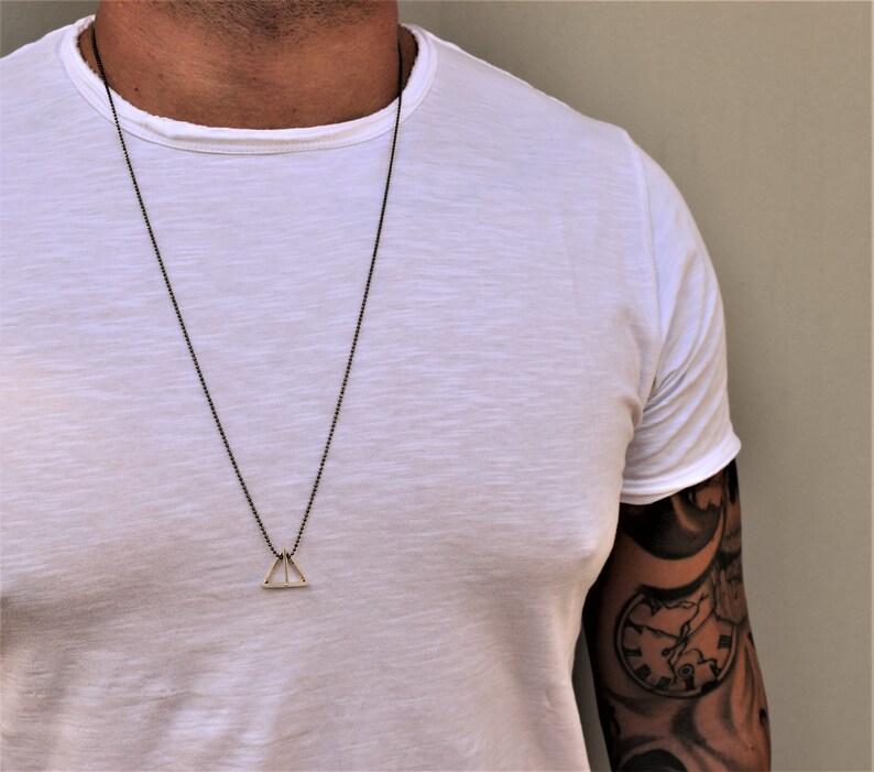 Mens necklace 3d triangle necklace silver unisex triangle | Etsy