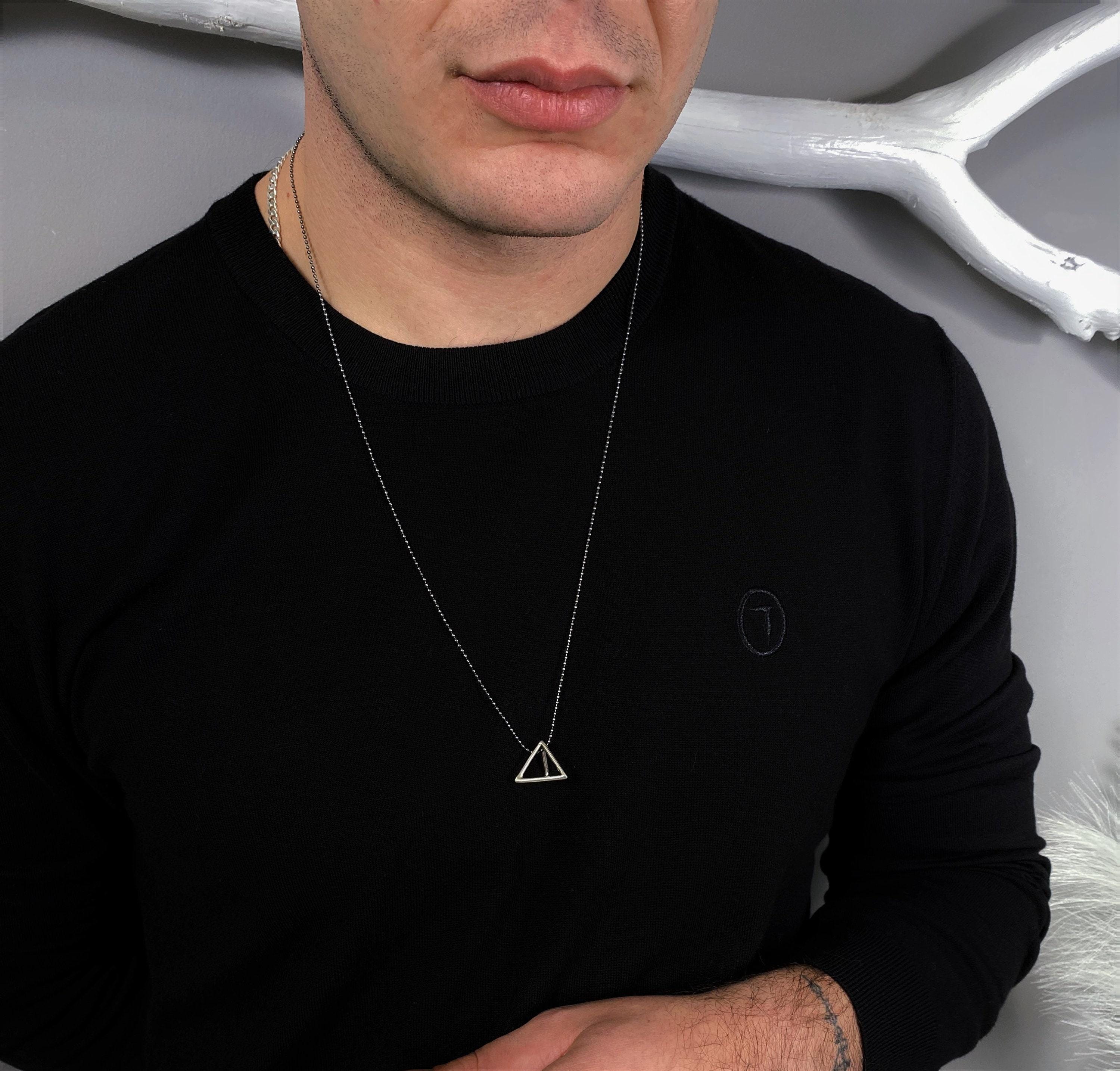 Mens Necklace, 3d Triangle Necklace, Silver Unisex Triangle Necklace ...