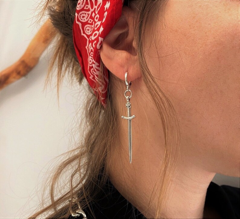 Silver Medieval Sword Womens Earrings Statement Sword Drop - Etsy