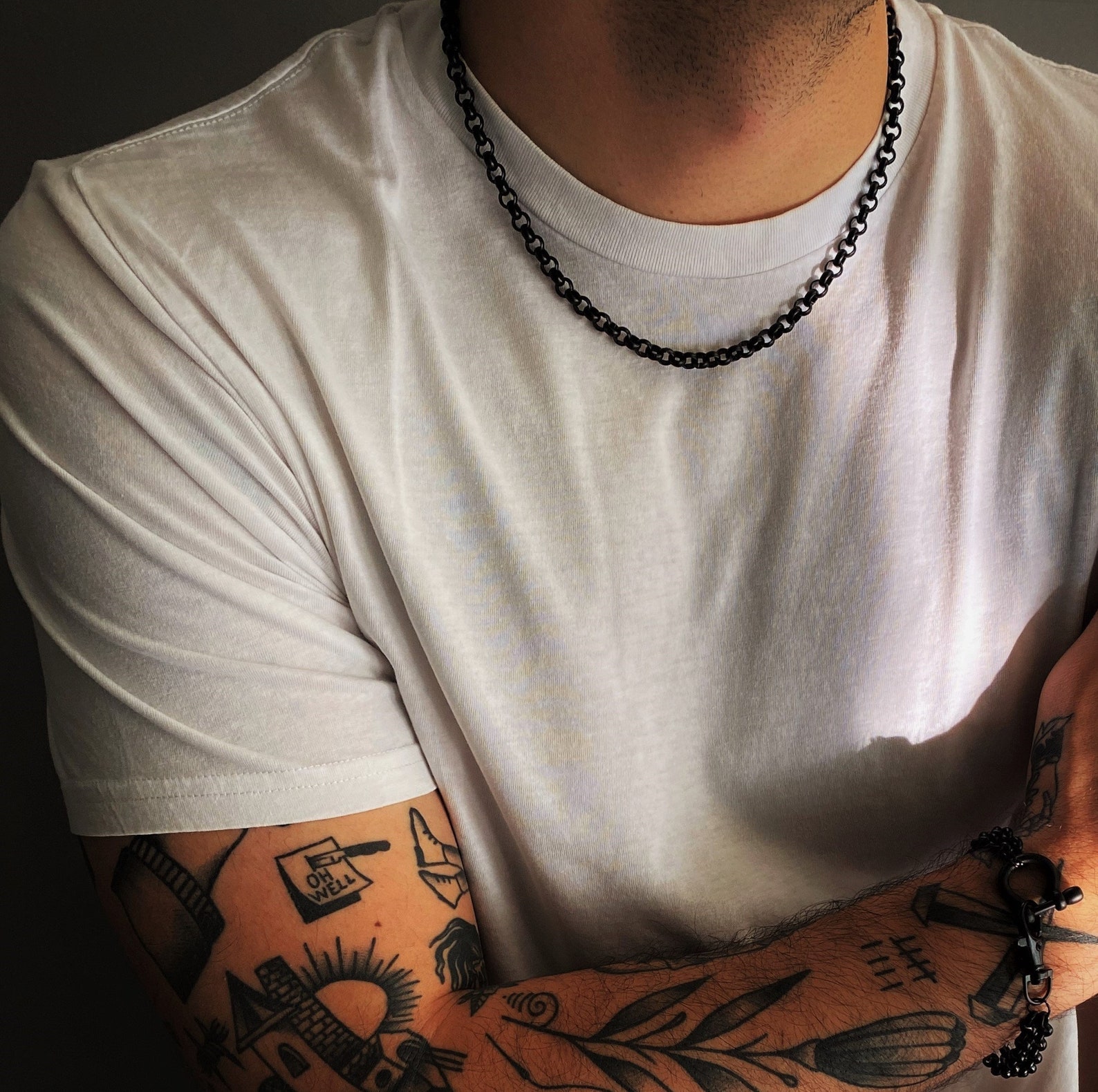 Mens Black Rolo Chain Necklace Statement Black Masculine - Etsy