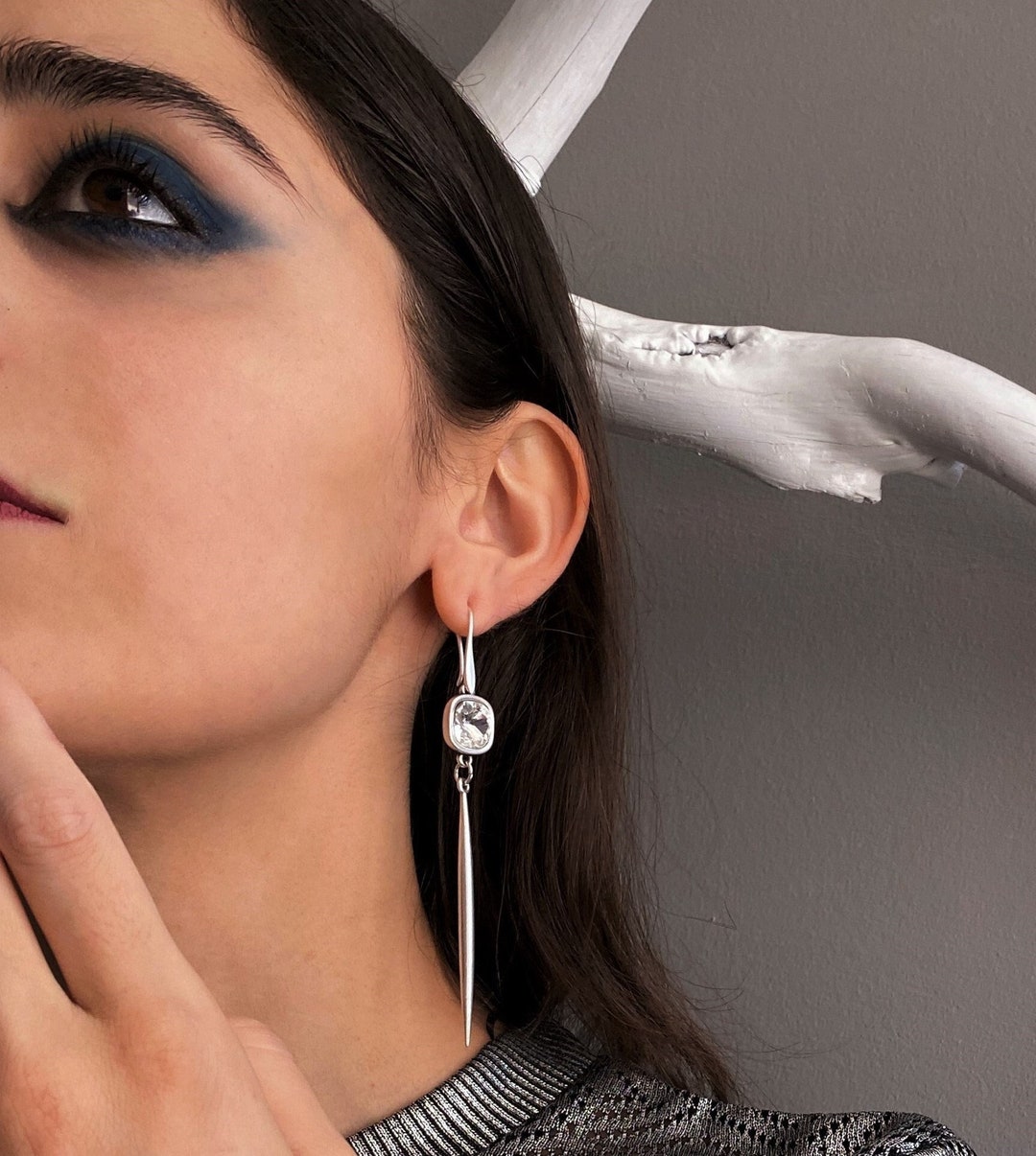 Sharp Swarovski Earrings, Long Bar Earrings, Luxury Edgy Earrings ...