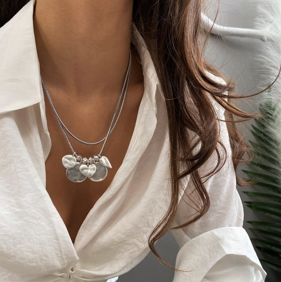 Set of Two Chains Multi Coins Heart Necklace Layered Stacking - Etsy