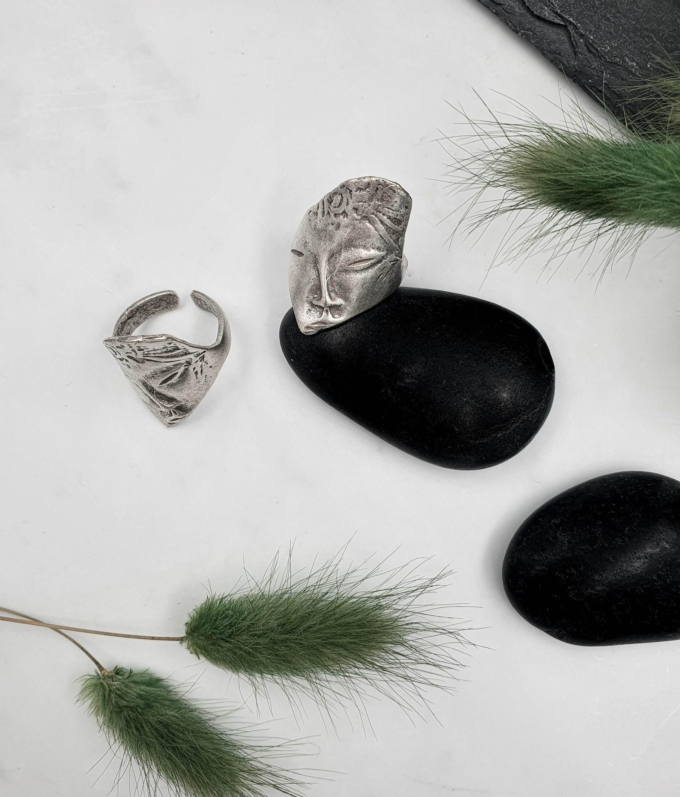 Antique Silver Ancient Greek Face Ring• Adjustable Statement Face Ring ...