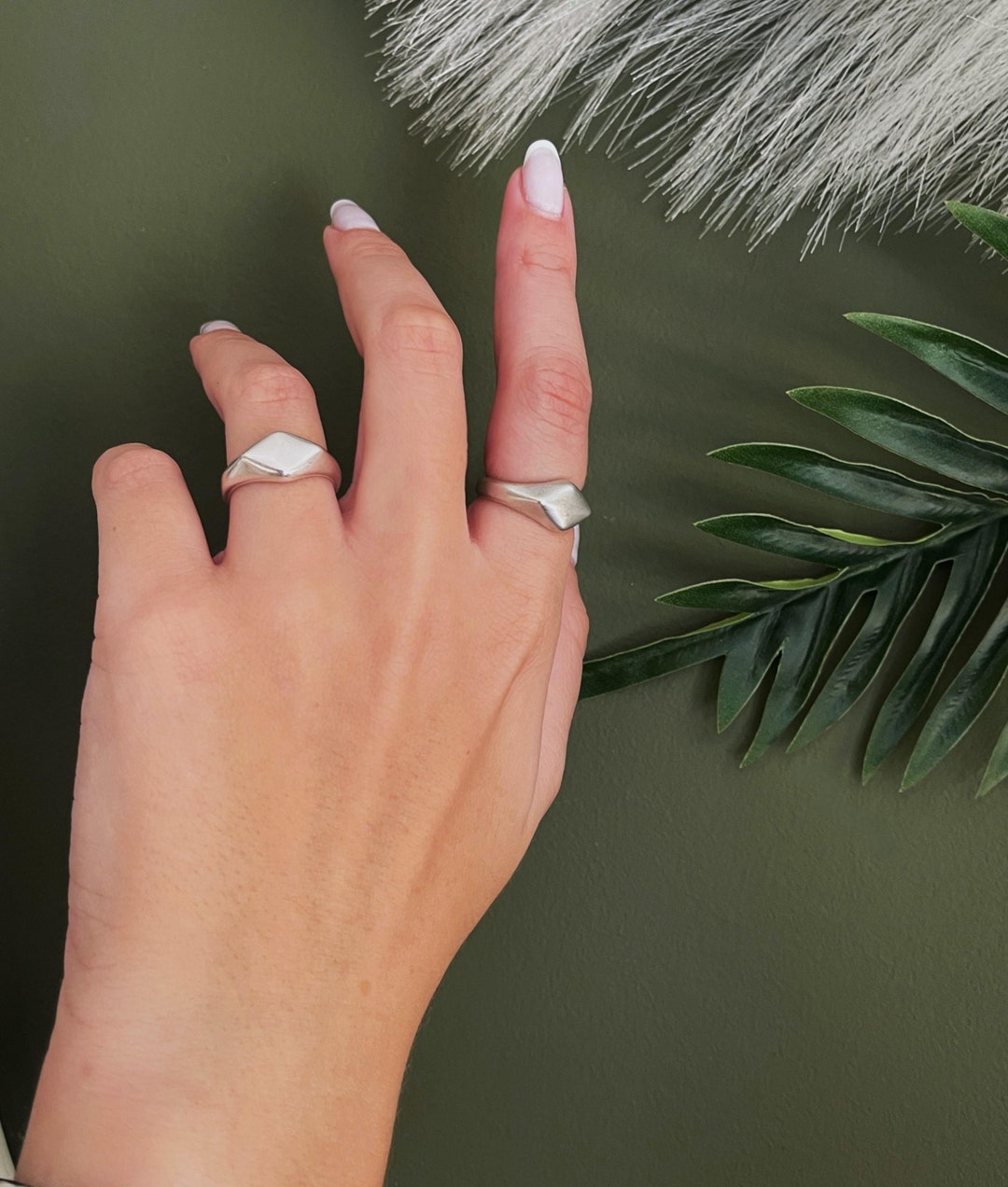 Geometric Adjustable Matte Silver Ring• Antique Silver Rhombus Signet ...