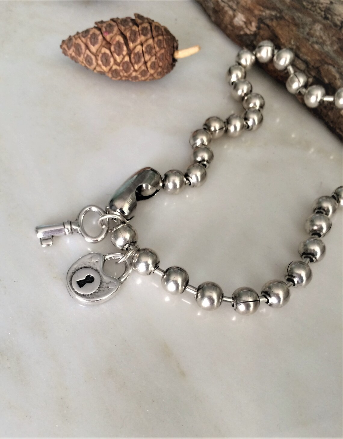 Chunky Ball Chain With Padlock and Key Uno De 50 Style Key - Etsy