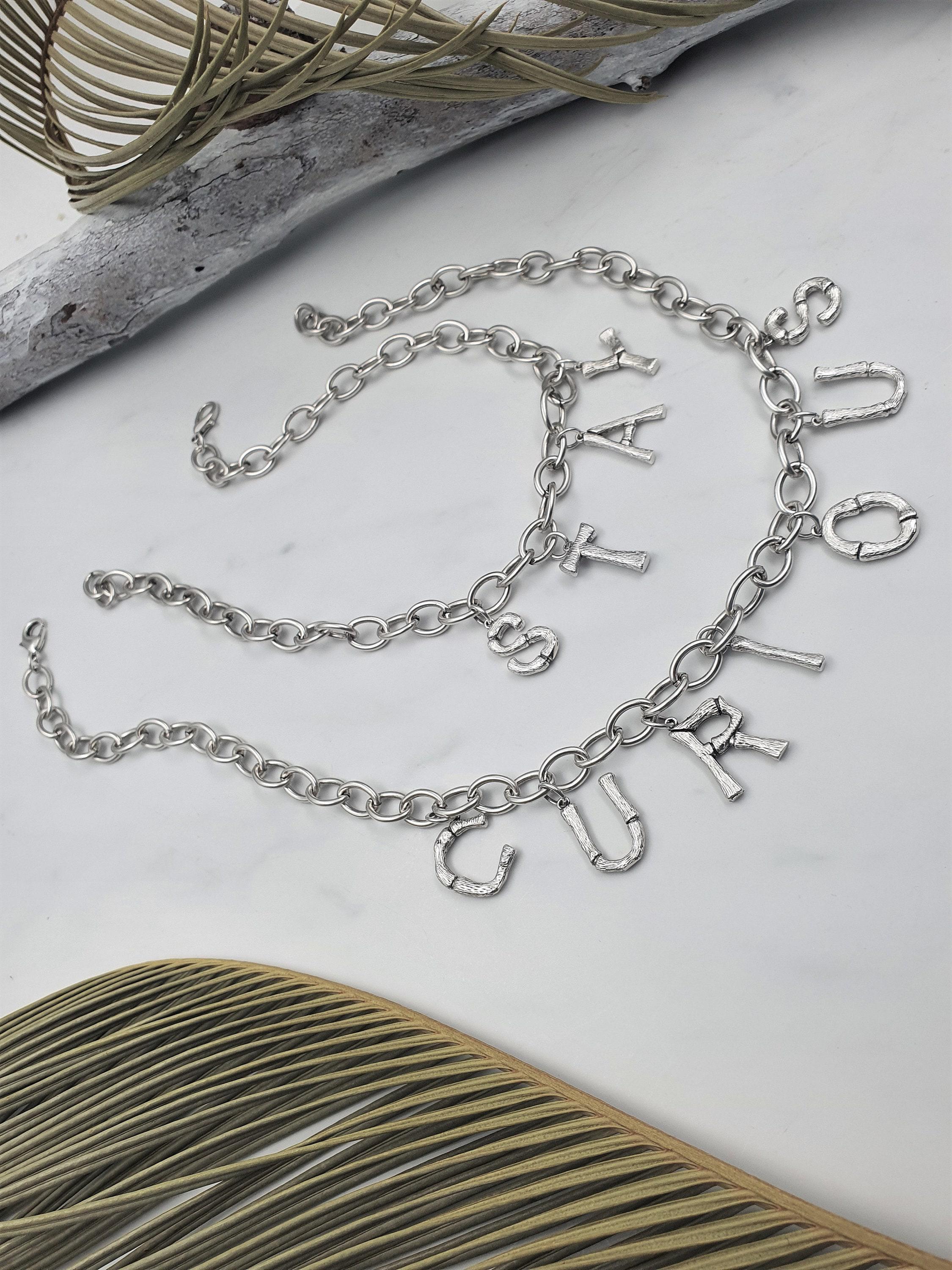 Oversized Street Style Initials Chain Necklace• Bold Layered Silver ...