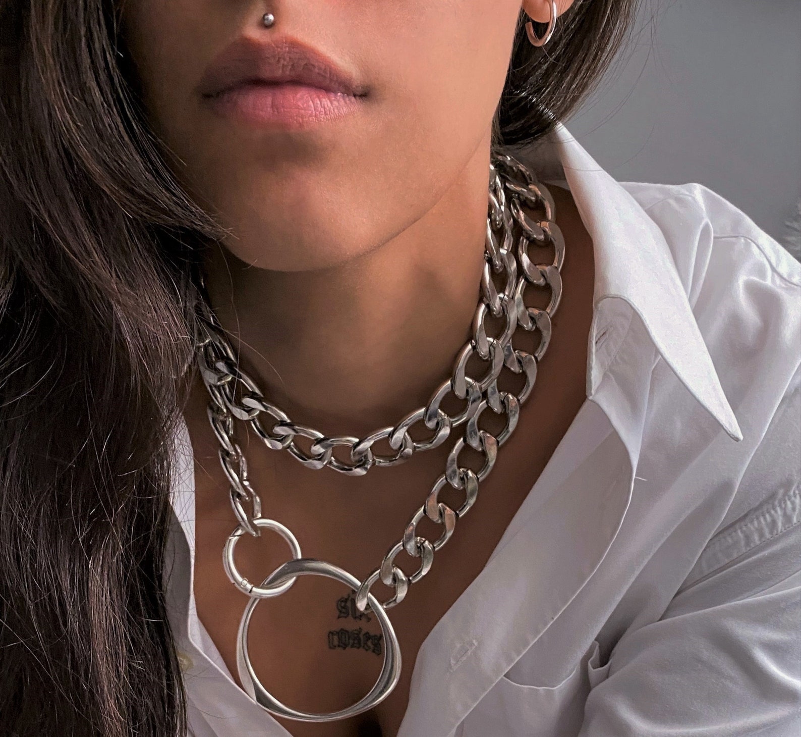 Extra Large O Ring Clasp Curb Chain Necklace Double Wrap - Etsy