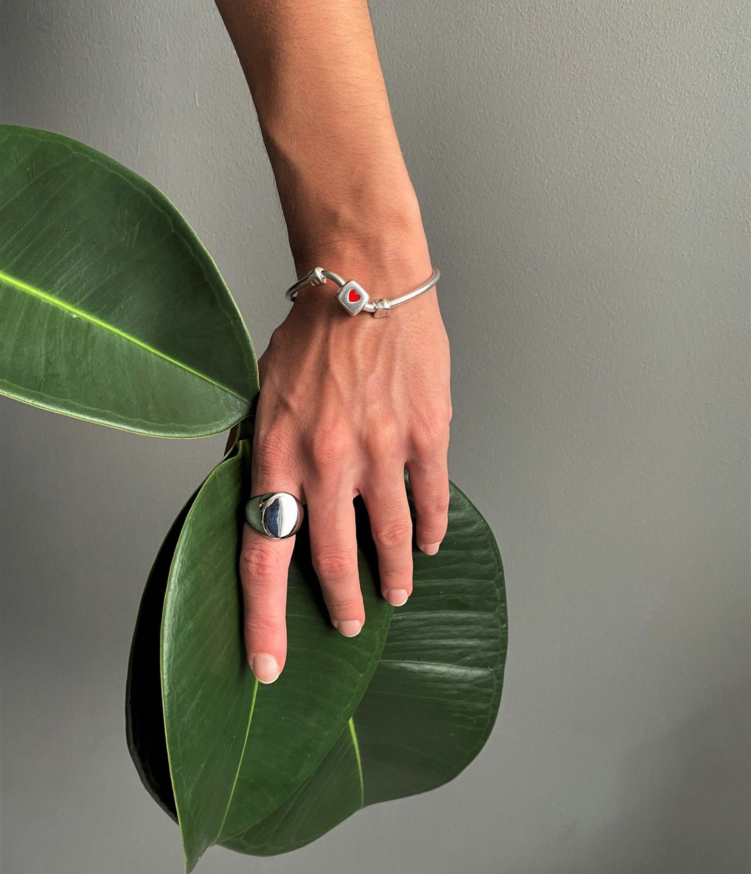 Wavy Silver Heart Dice Open Cuff Abstract Multifaced Dice Bracelet ...