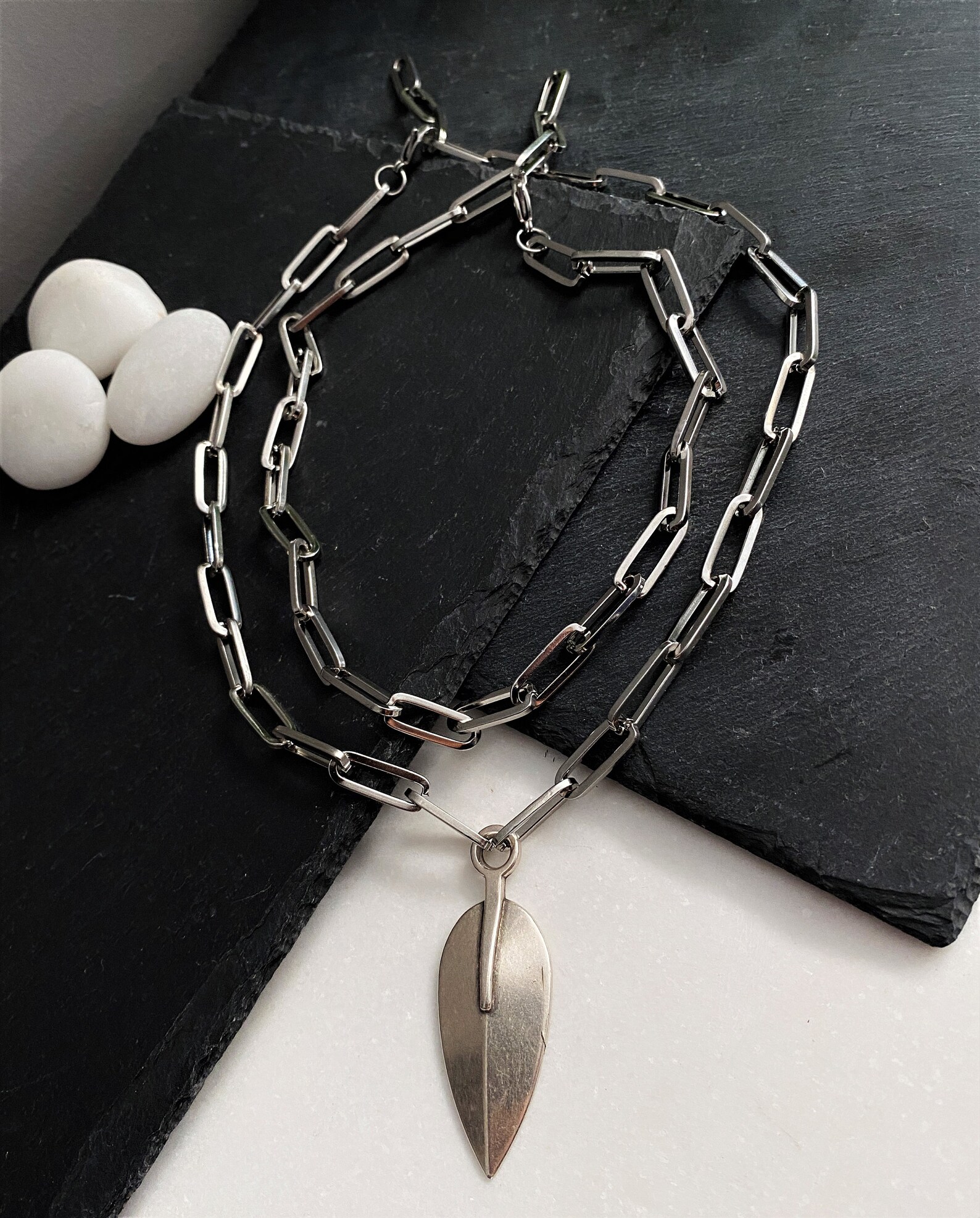 Οversized Paperclip Chain Sharp Pendant Set of Two Silver - Etsy