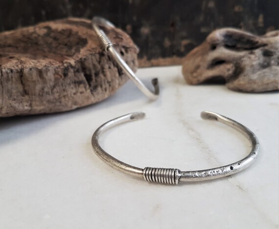 Antique silver spring bracelet cuff mens adjustable solid | Etsy