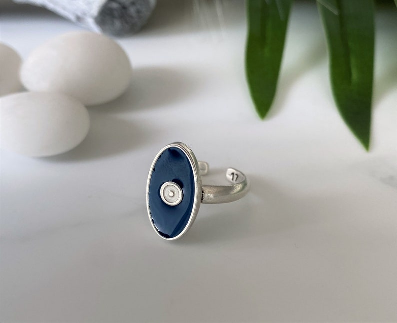 Dark Blue Oval Evil Eye Ring Stacking Evil Eye Open Ring - Etsy