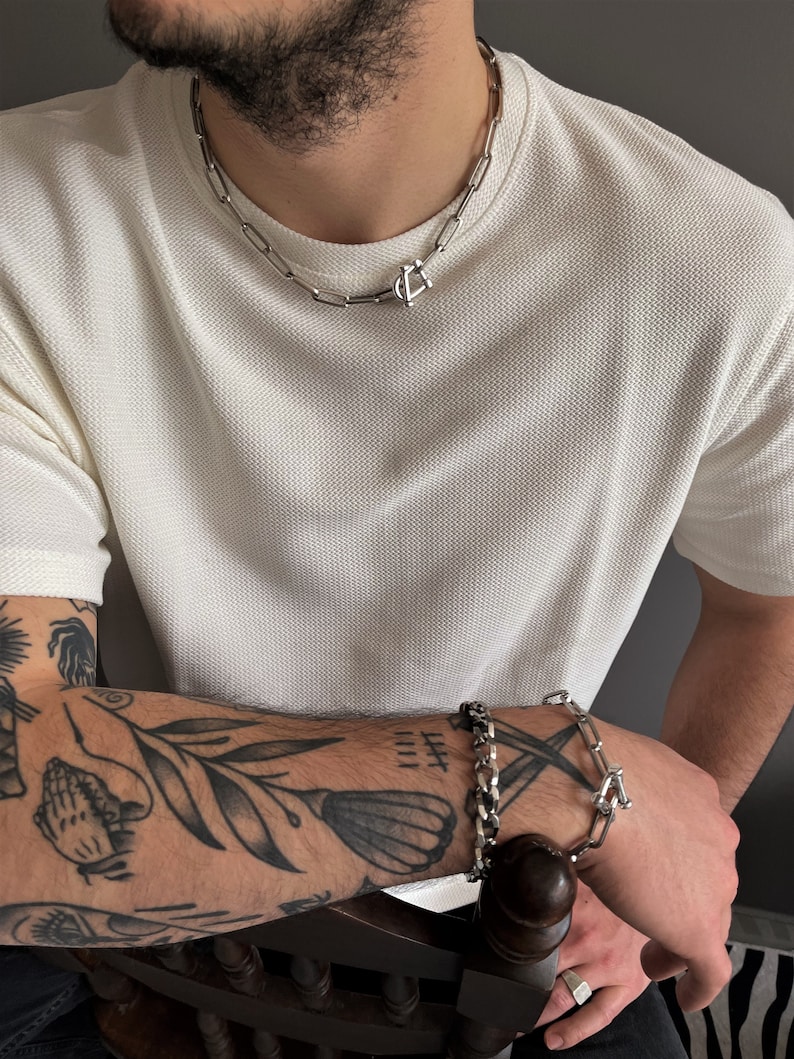 Chunky Chain Mens Shackle Necklace Stainless Steel Oval Link - Etsy