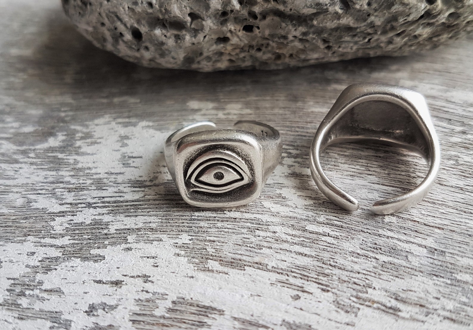 Mens Silver Evil Eye Signet Ring, Square Evil Eye Protection Pinky Ring ...