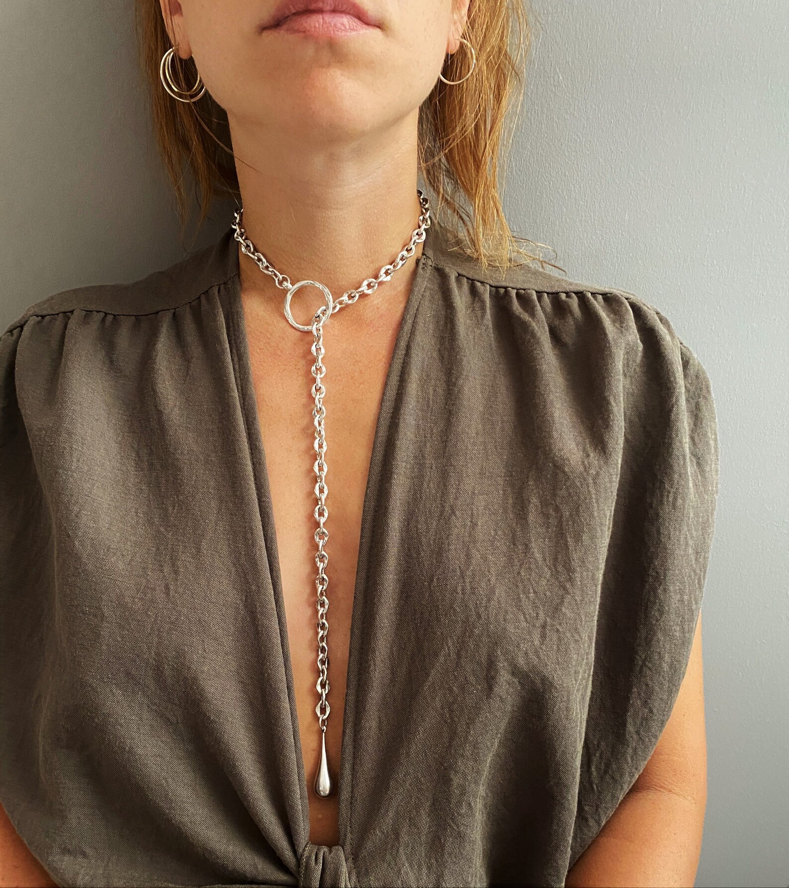 Antique Silver Rolo Chain Lariat Necklace Womens Drop and - Etsy