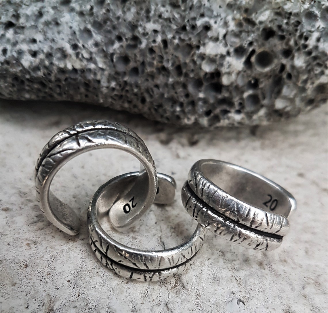 Antique Silver Double Bar Scratched Open Ring Mens Textured - Etsy