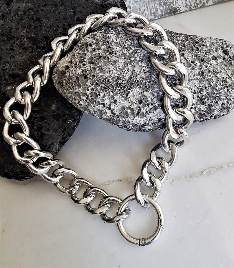 Extra Large Silver Clasp Ring Light Link Chain Choker Womens | Etsy