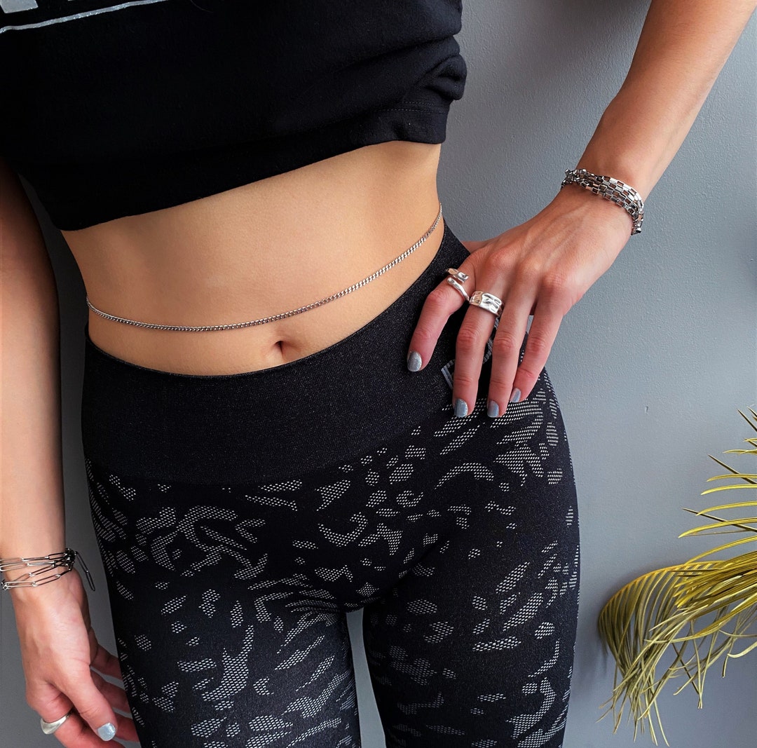 Waterproof Shiny Curb Link Belly Chain• Stainless Steel Waist Cuban ...