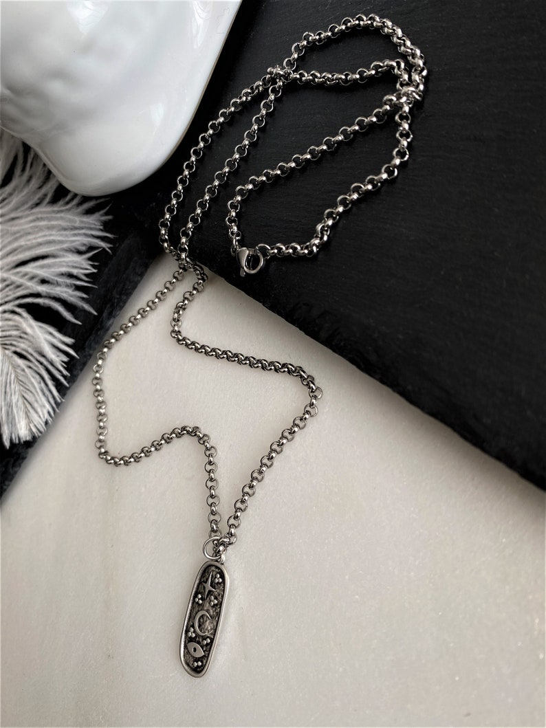 Stainless Steel Chain Celestial Pendant Minimal Moon Stars | Etsy