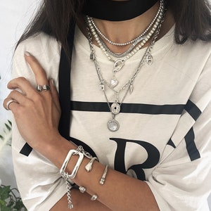 Multi-layered Chains TENNIS CRYSTAL Necklaces• Pearl Statement Necklace ...