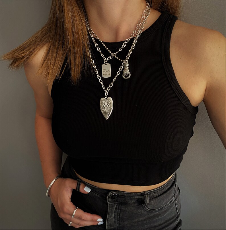 Set of Three Silver Chain Layered Punk Rock Style Pendants | Etsy