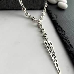 Antique Silver Chain Lariat Necklace, Bold Chain Sharp Necklace, Womens ...