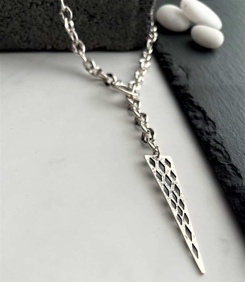 Antique Silver Chain Lariat Necklace Bold Chain Sharp - Etsy