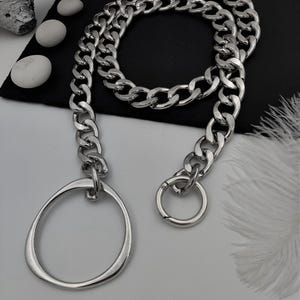 Extra Large O Ring Clasp Curb Chain Necklace• Double Wrap Light Choker ...