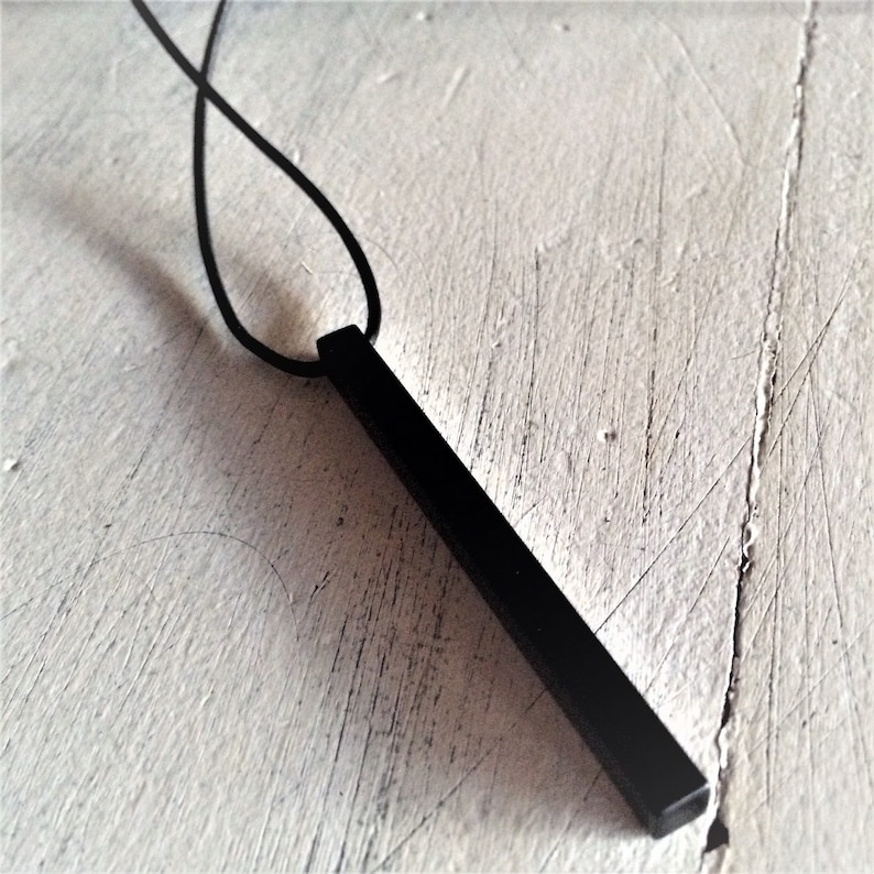 Mens Vertical Bar Pendant Black Metal Bar Necklace - Etsy
