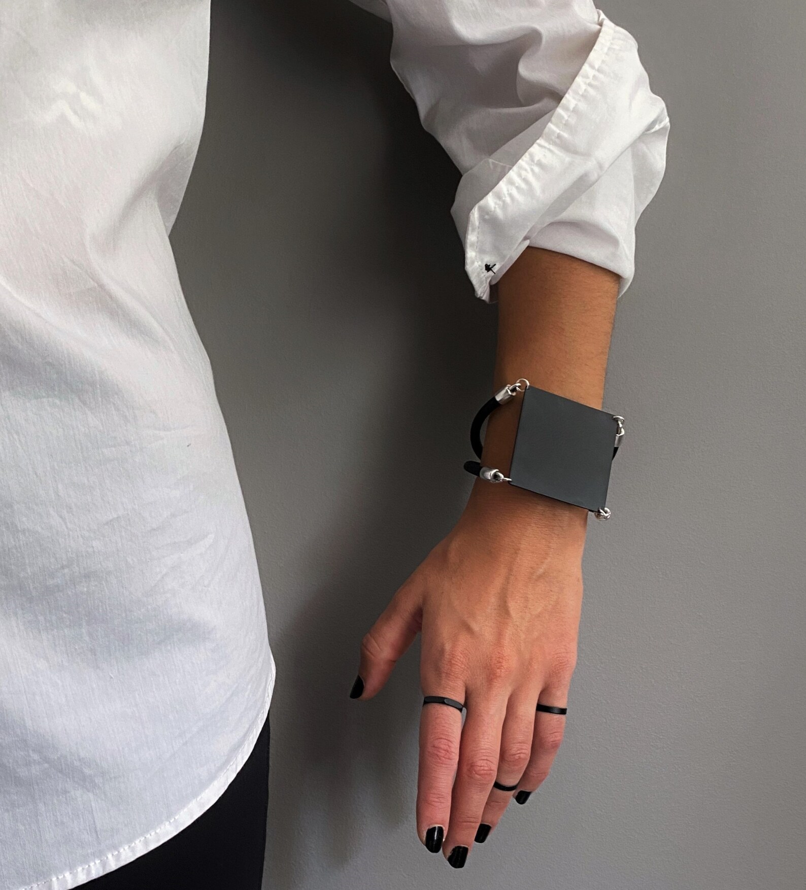 Womens Black Square Bracelet Black Metal Sharp Cuff Bracelet - Etsy