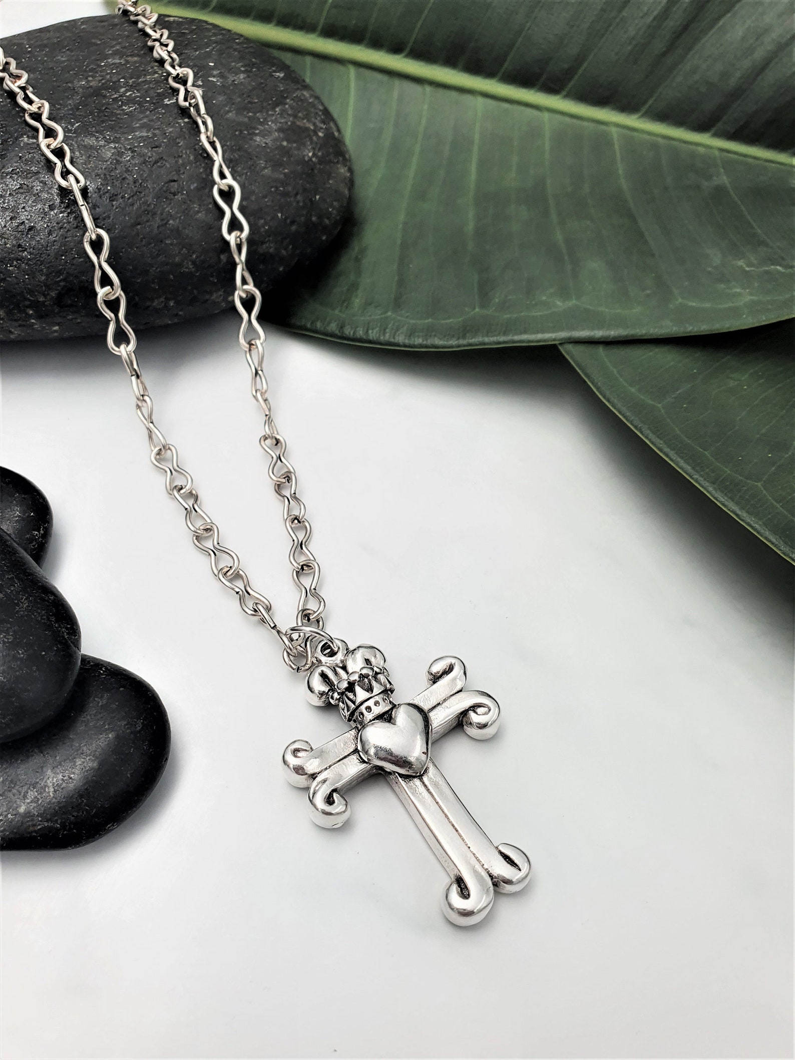 Large Silver Cross Chain Necklace Big Cross Silver Chain - Etsy