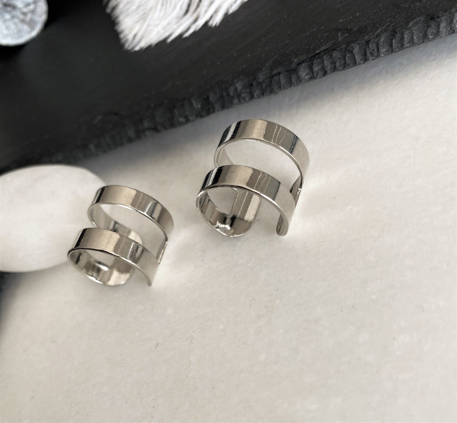 Double Line Minimal Ring Silver Finger Cuff Midi Pinky Ring - Etsy