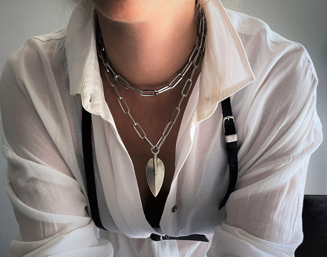 Οversized Paperclip Chain Sharp Pendant Set of Two Silver - Etsy