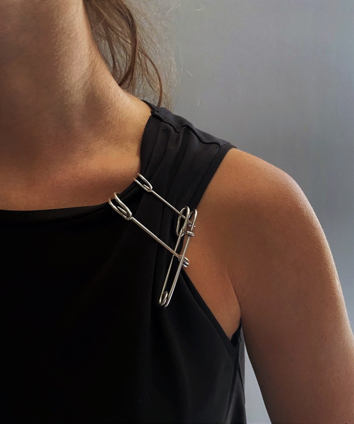Chunky mixed chains safety pin necklace silver safety pin | Etsy