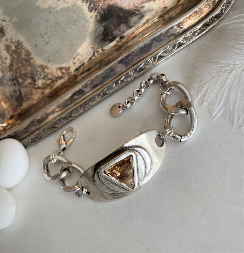 Antique Silver Uno De 50 Style Swarovski Chain Adjustable - Etsy